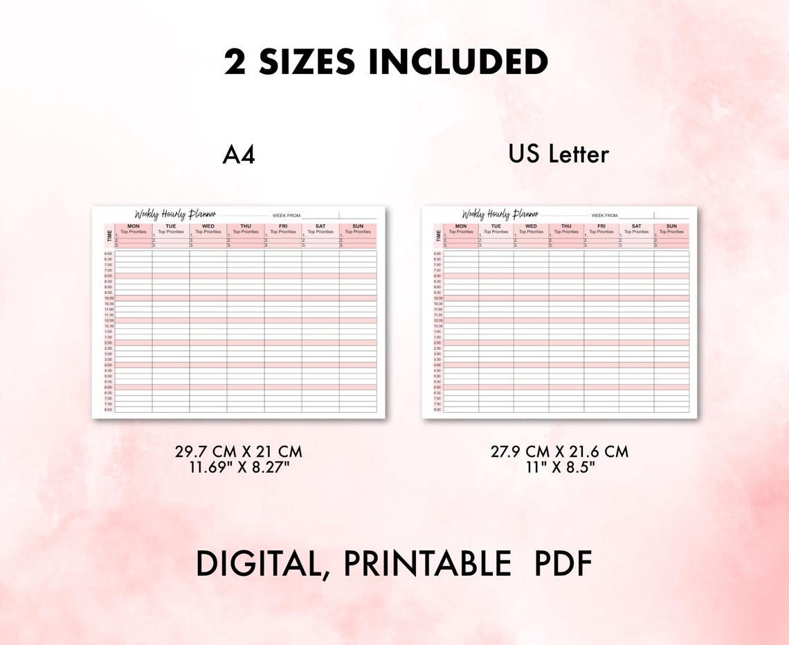 Weekly Hourly Planner With Time Slots | Planner for Busy Lives | Time ...