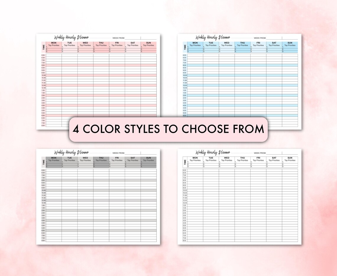 Weekly Hourly Planner With Time Slots | Planner for Busy Lives | Time ...