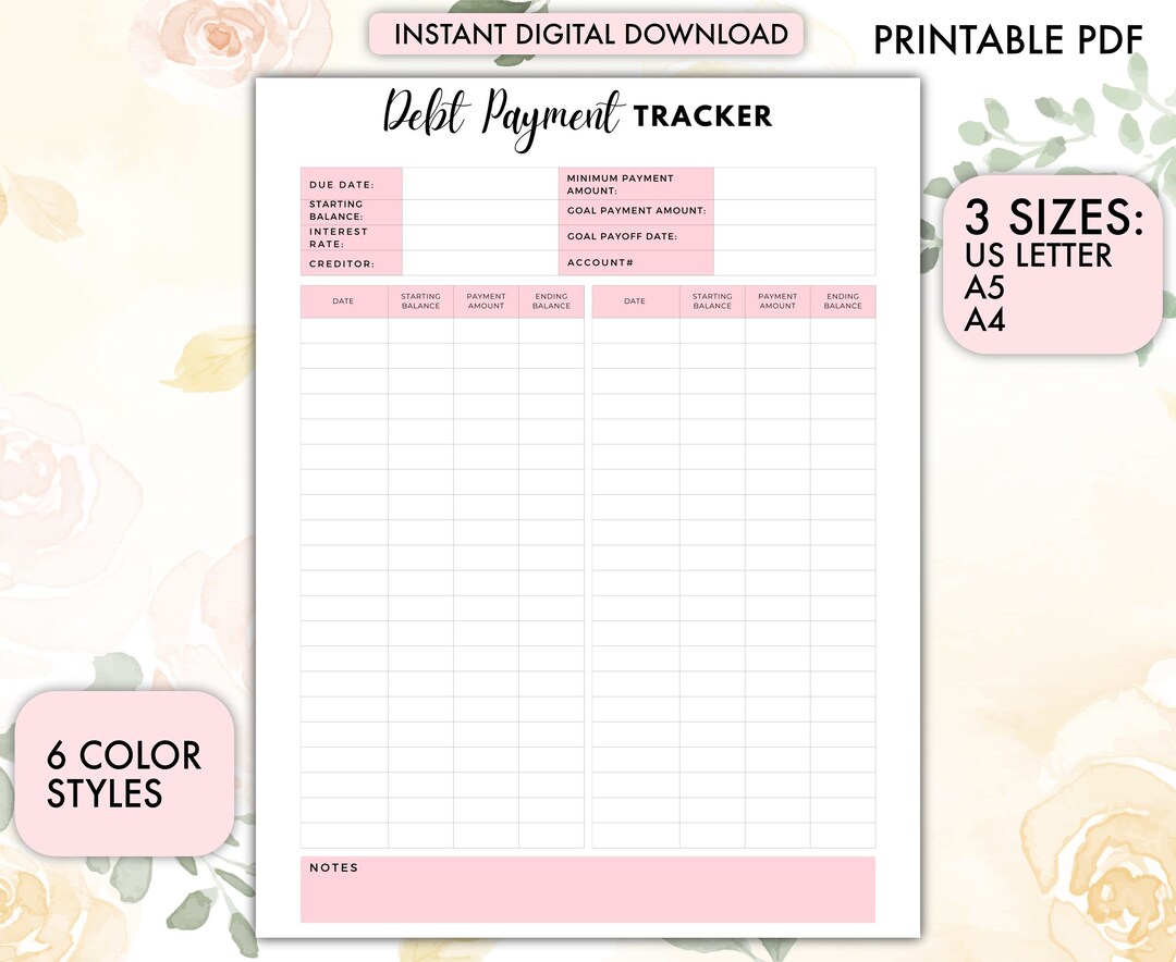 Debt Payment Tracker, Debt Tracker Printable, Debt Payoff Log, Budget ...