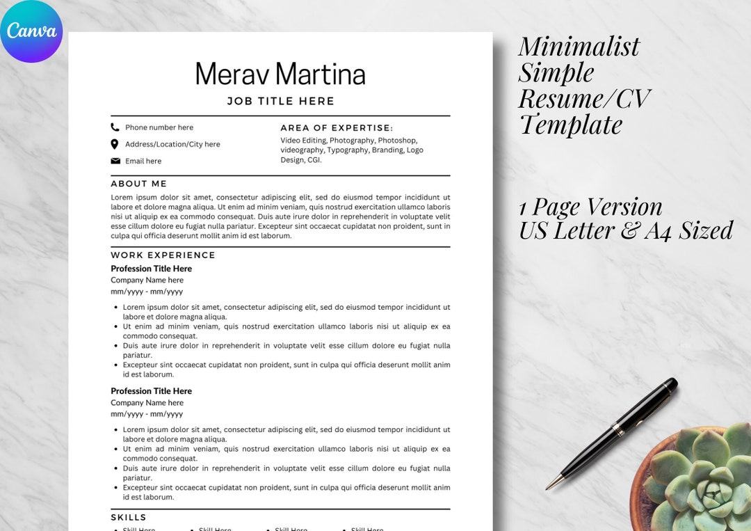 Clean Resume Template Canva, ATS Friendly, Minimalist Executive Resume ...