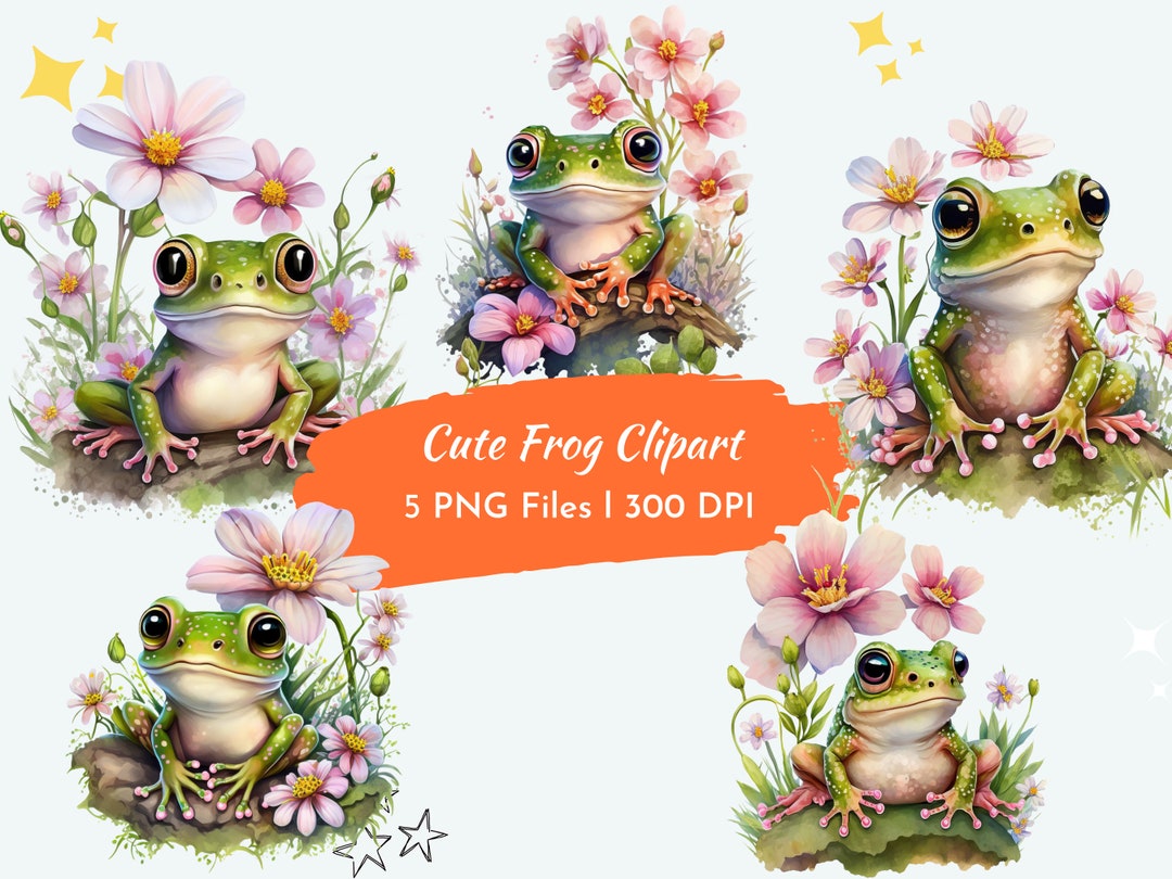 Watercolor Cute Frog Bundle Clipart, Printable Amphibian Illustrations ...