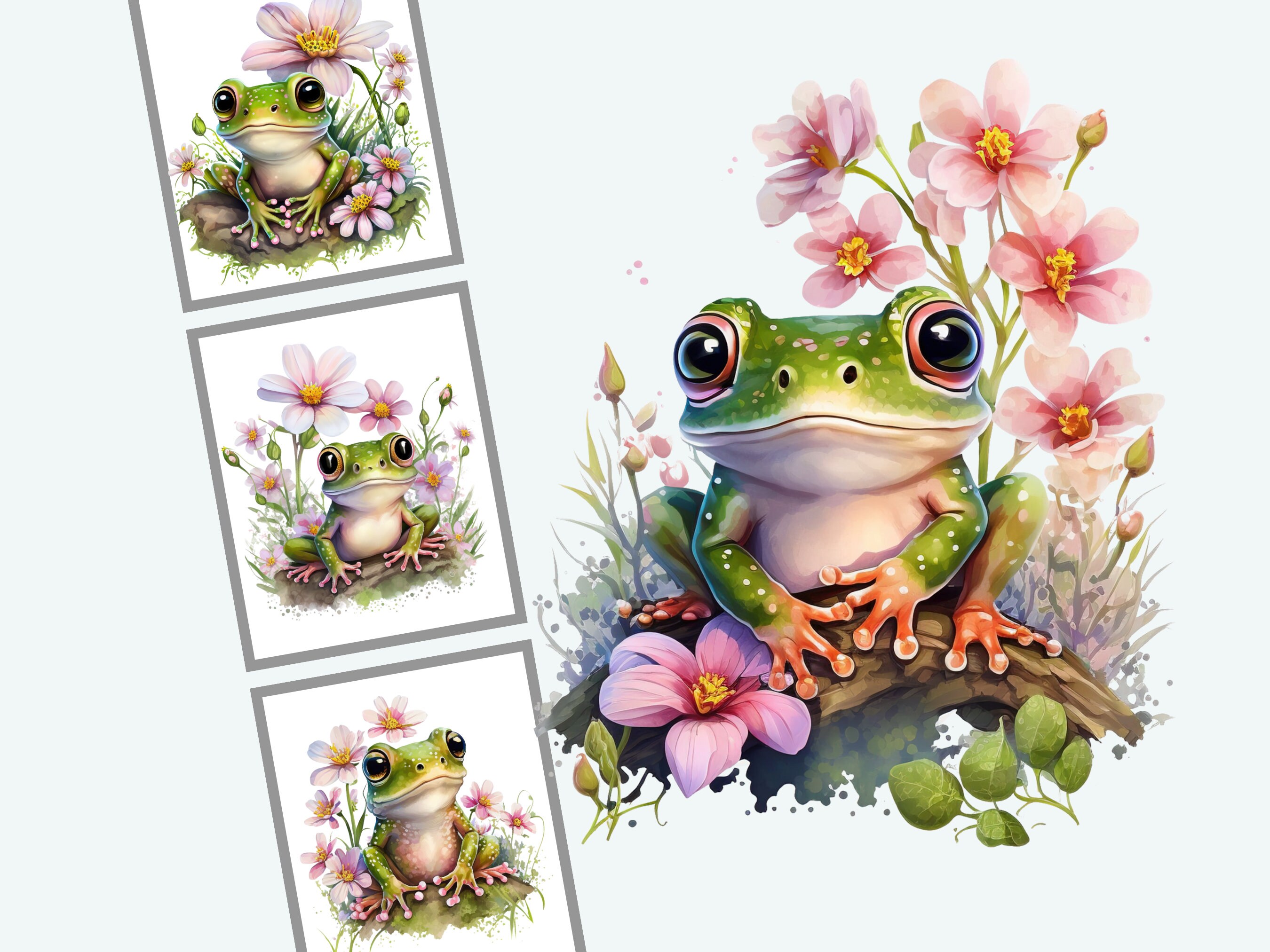 Watercolor Cute Frog Bundle Clipart, Printable Amphibian Illustrations ...