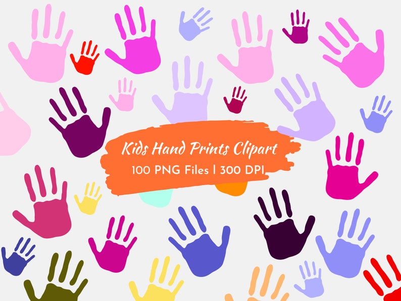 100 Kids Hand Prints Clipart, Printed Hands Design, Educational Hand ...