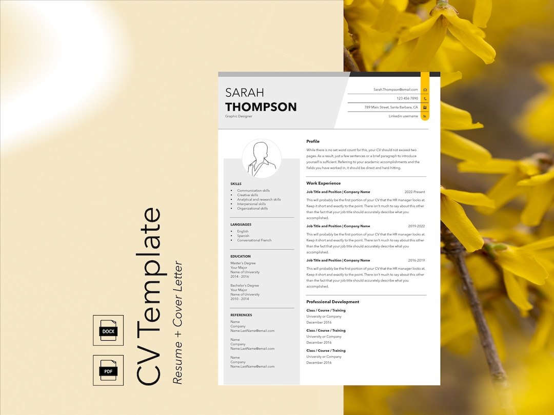 CV Template With Picture Professional Resume Template Clean - Etsy