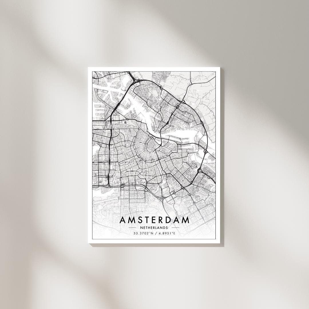 Amsterdam Map Printable Wall Art Minimalist Black and White Map Poster ...