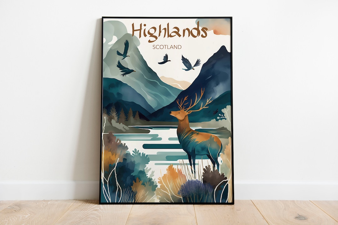 Scottish Highlands Watercolor Poster, Mountain Wall Art Print - Etsy