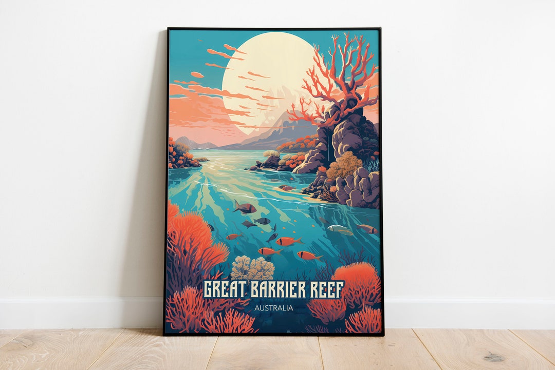 Great Barrier Reef Retro Poster Vintage Marine Wonder Wall - Etsy