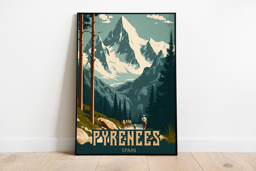 Spain Pyrenees Retro Poster, Vintage Spanish Mountain Wall Art Print - Etsy