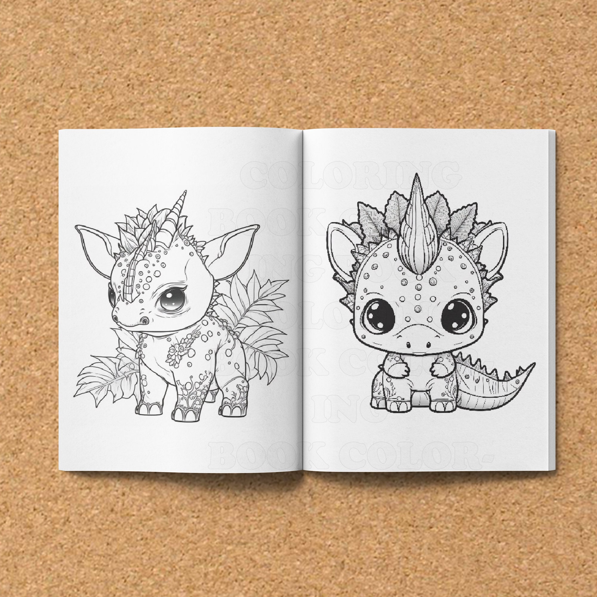 30 Baby Dinosaur Fantasy Coloring Pages for Adults and Kids, Instant ...