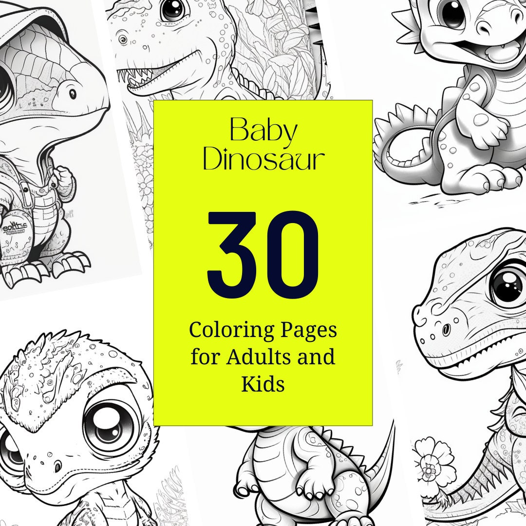 30 Baby Dinosaur Fantasy Coloring Pages for Adults and Kids, Instant ...