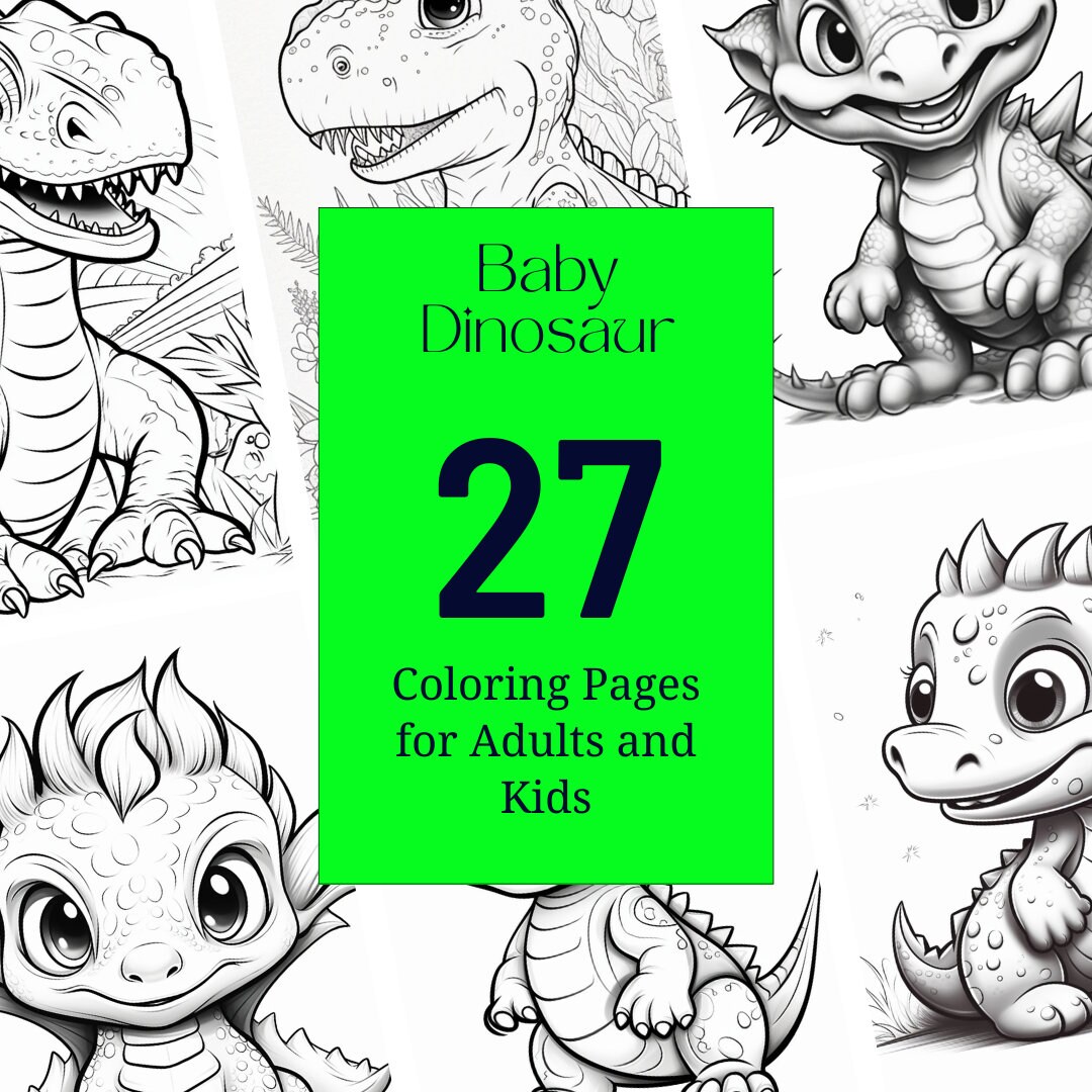 27 Baby Dinosaur Fantasy Coloring Pages for Adults and Kids, Instant ...