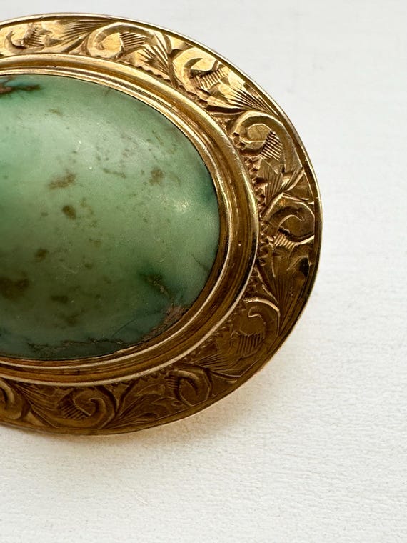 14k Gold Antique Turquoise Brooch - Gem