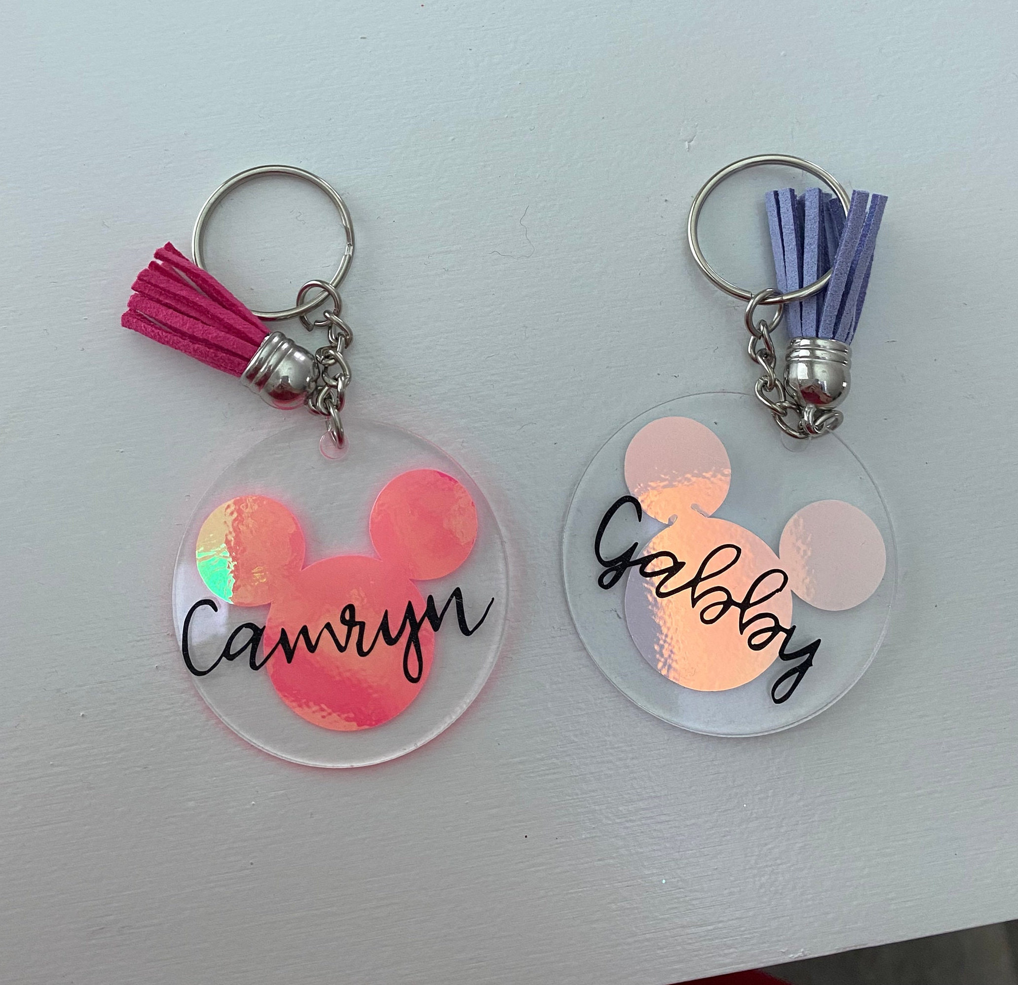 Custom Holographic Mickey Silhouette Name Keychain | Mickey Mouse Head ...