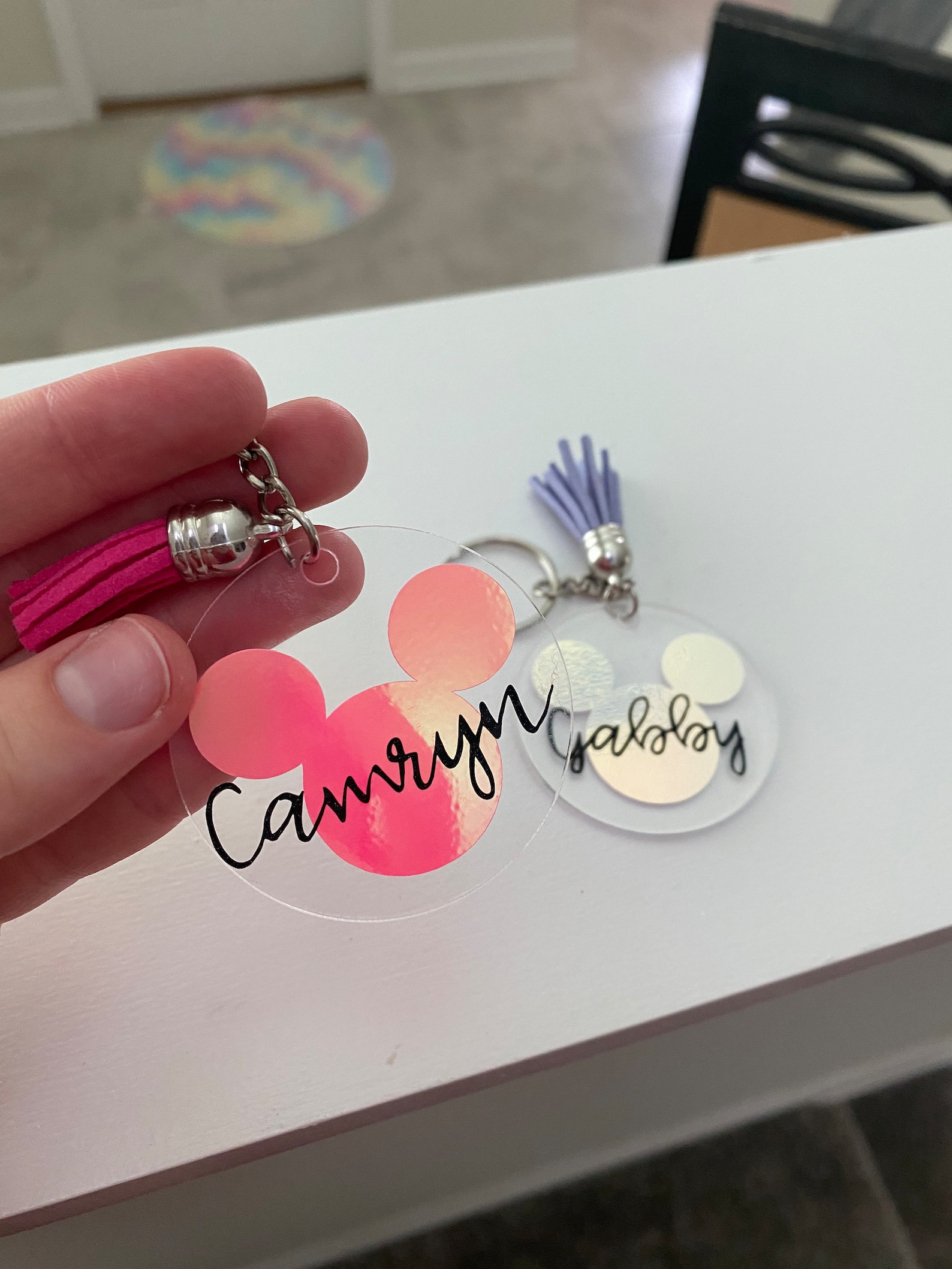 Custom Holographic Mickey Silhouette Name Keychain | Mickey Mouse Head ...