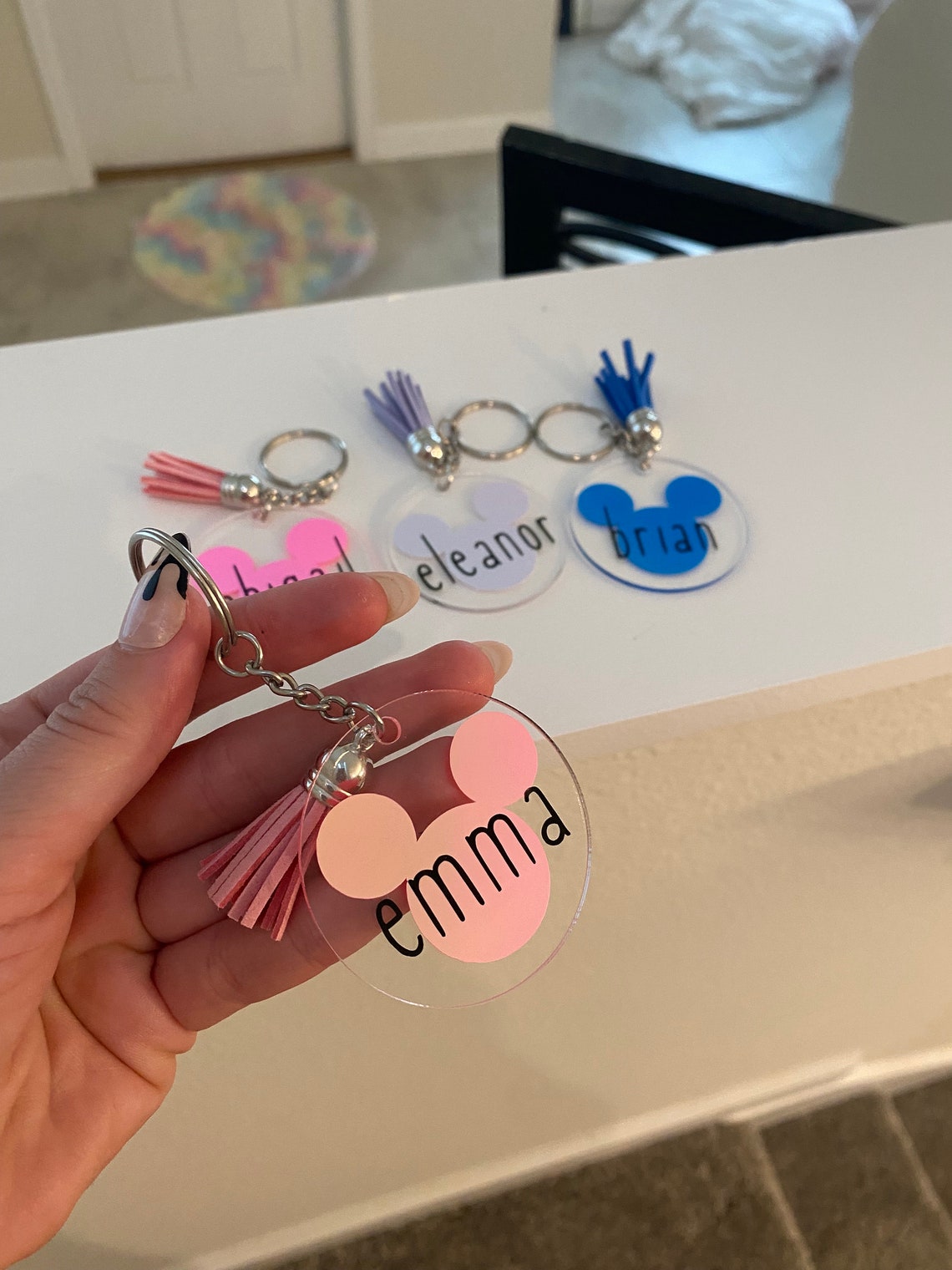 Custom Holographic Mickey Silhouette Name Keychain | Mickey Mouse Head ...