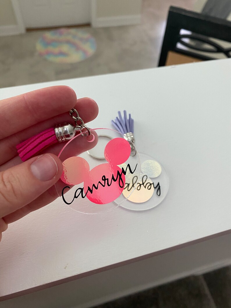 Custom Holographic Mickey Silhouette Name Keychain | Mickey Mouse Head ...