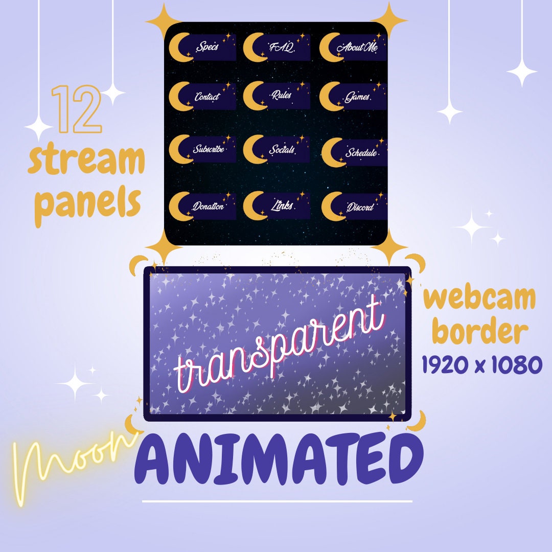 Animated Moon Stream Webcam Border and Panels for Twitch Cute Kawaii ...