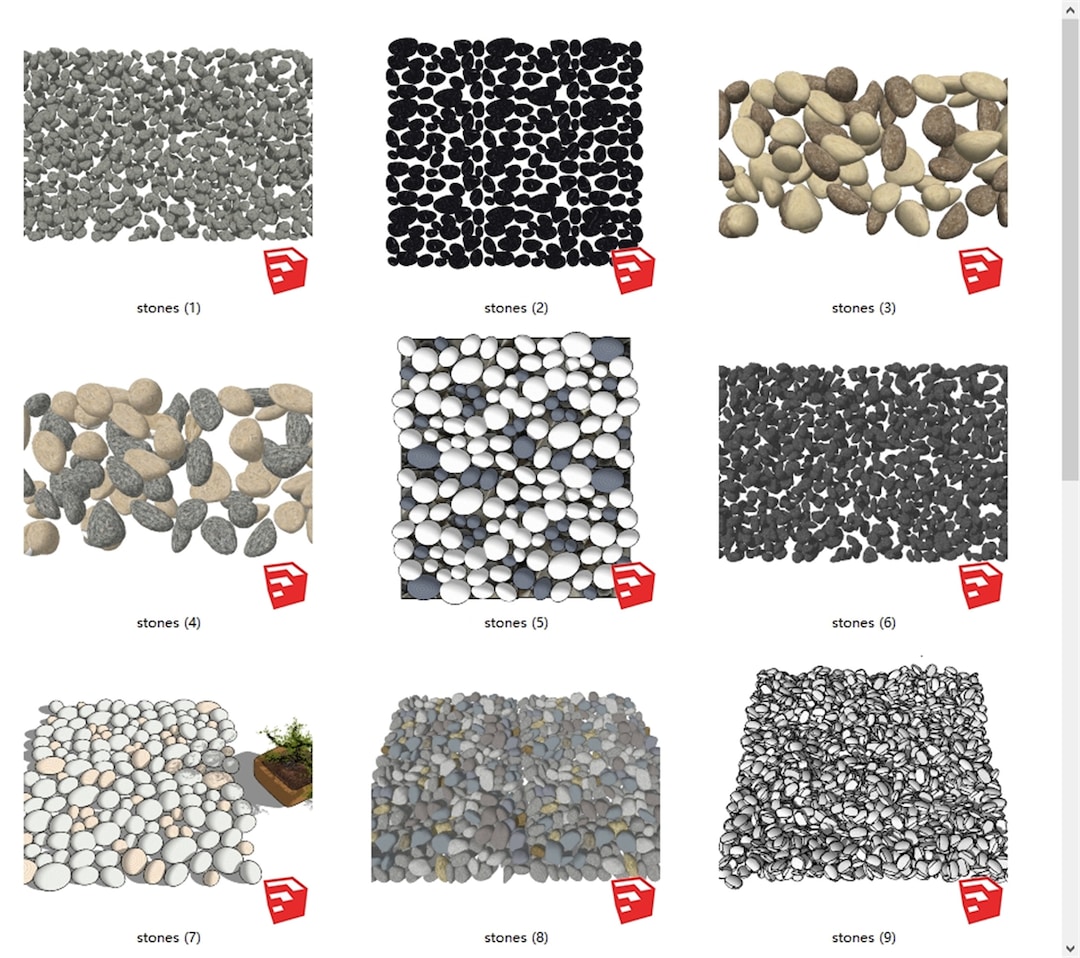 16 Sets of Modern Cobblestones, Pebbles, Stones Sketchup Models ...