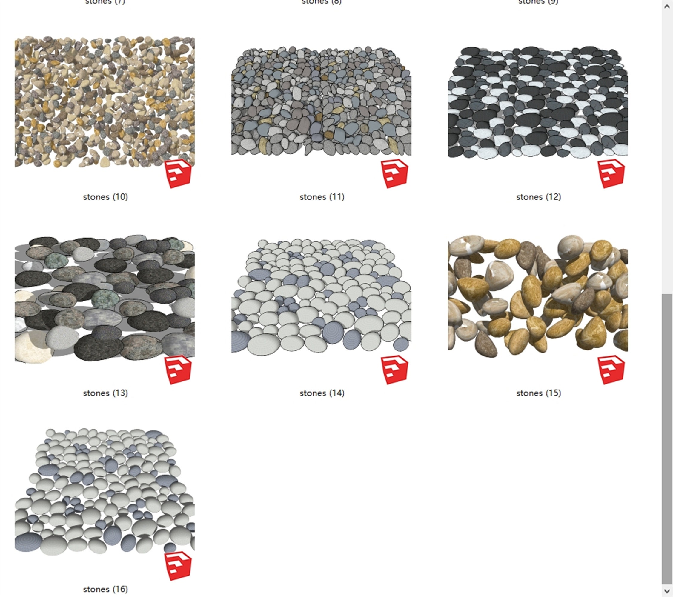16 Sets of Modern Cobblestones, Pebbles, Stones Sketchup Models ...