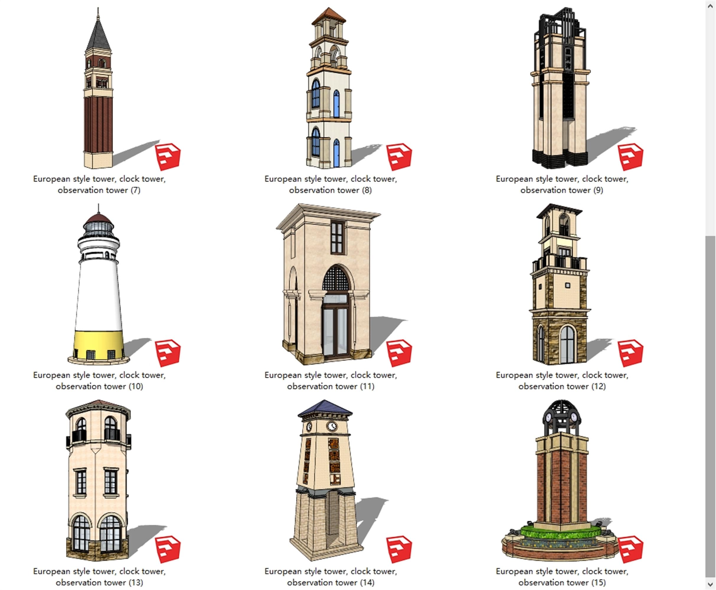 15 Plans of European Style Tower, Clock Tower, Observation Tower ...