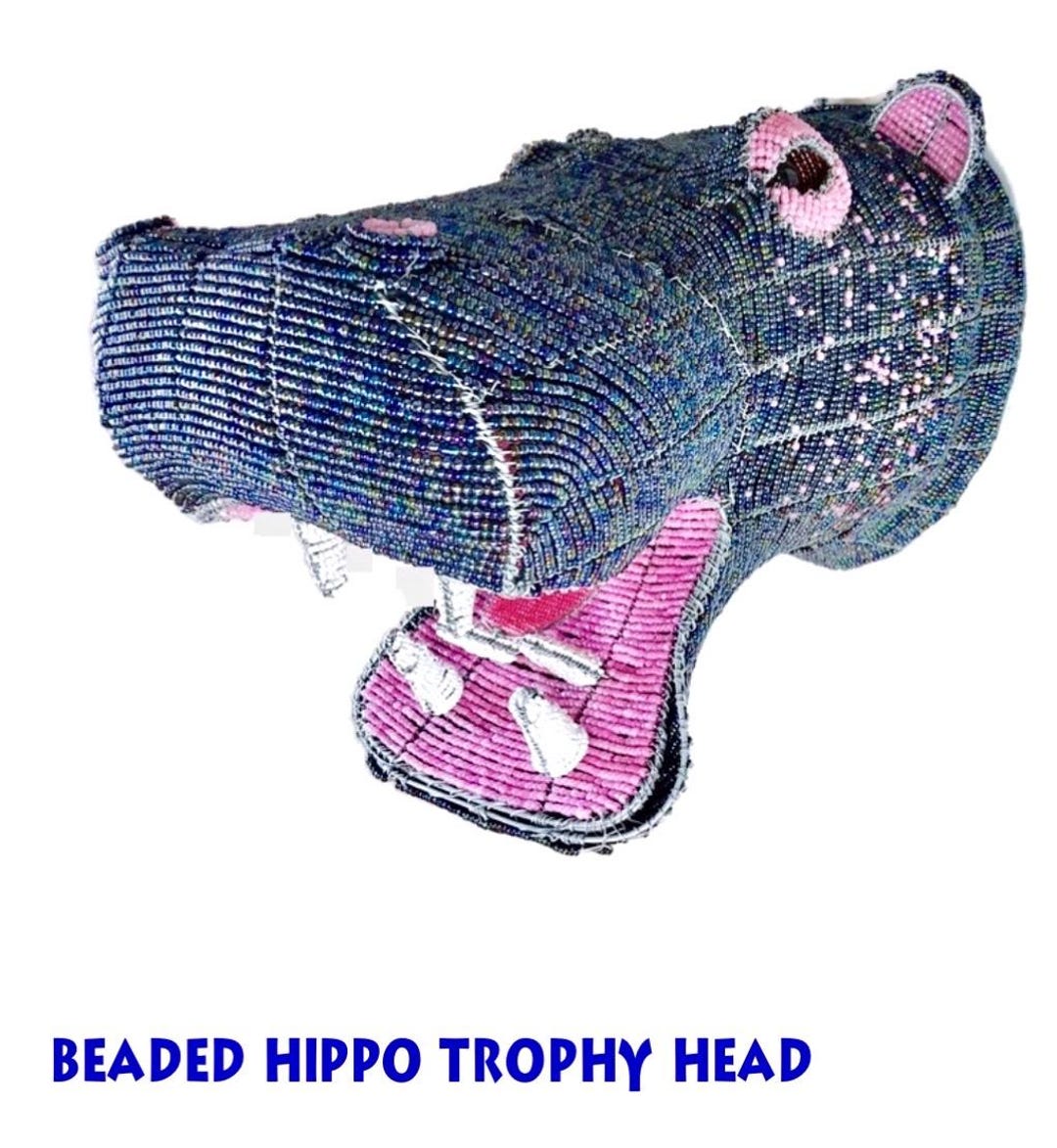 HIPPO Head. Large! Masterfully Created. Beaded African Head. Fair Trade ...