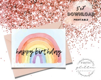 Printable Happy Birthday Rainbow Greeting Card Download PDF JPG PNG - Etsy