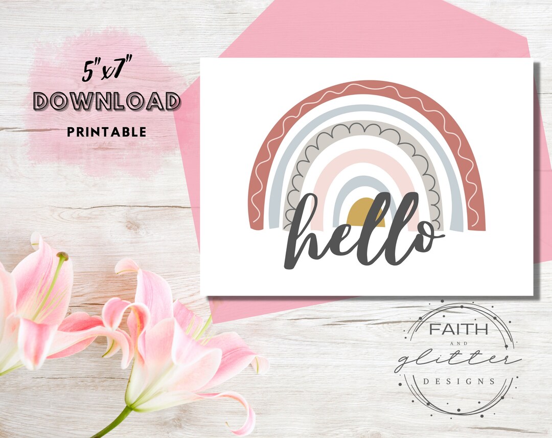 Rainbow Hello Card: All Occasion Printable Card (digital Download) - Etsy
