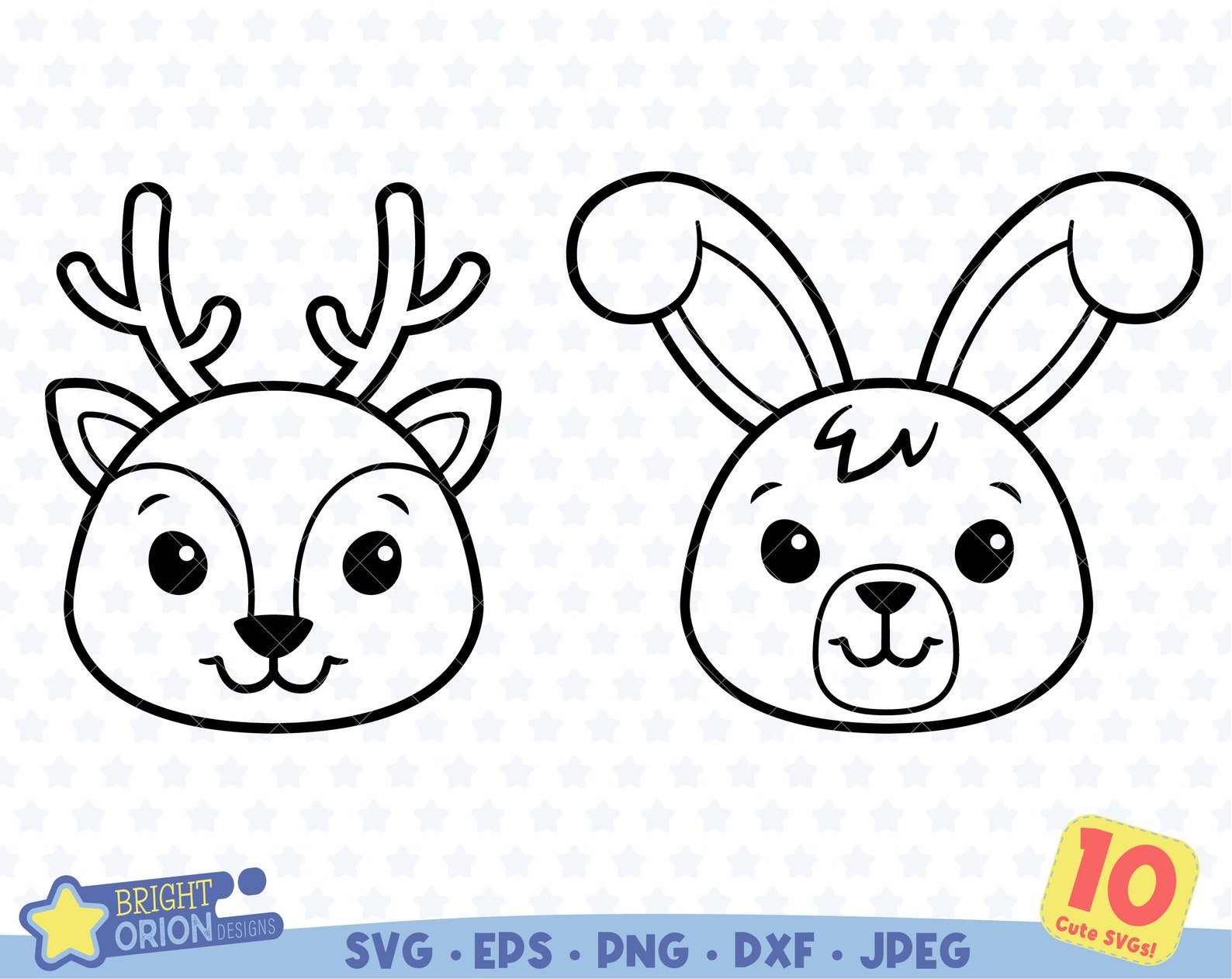 Woodland Animals Faces Outline SVG Bundle, Cute Baby Animals Png, Fox ...