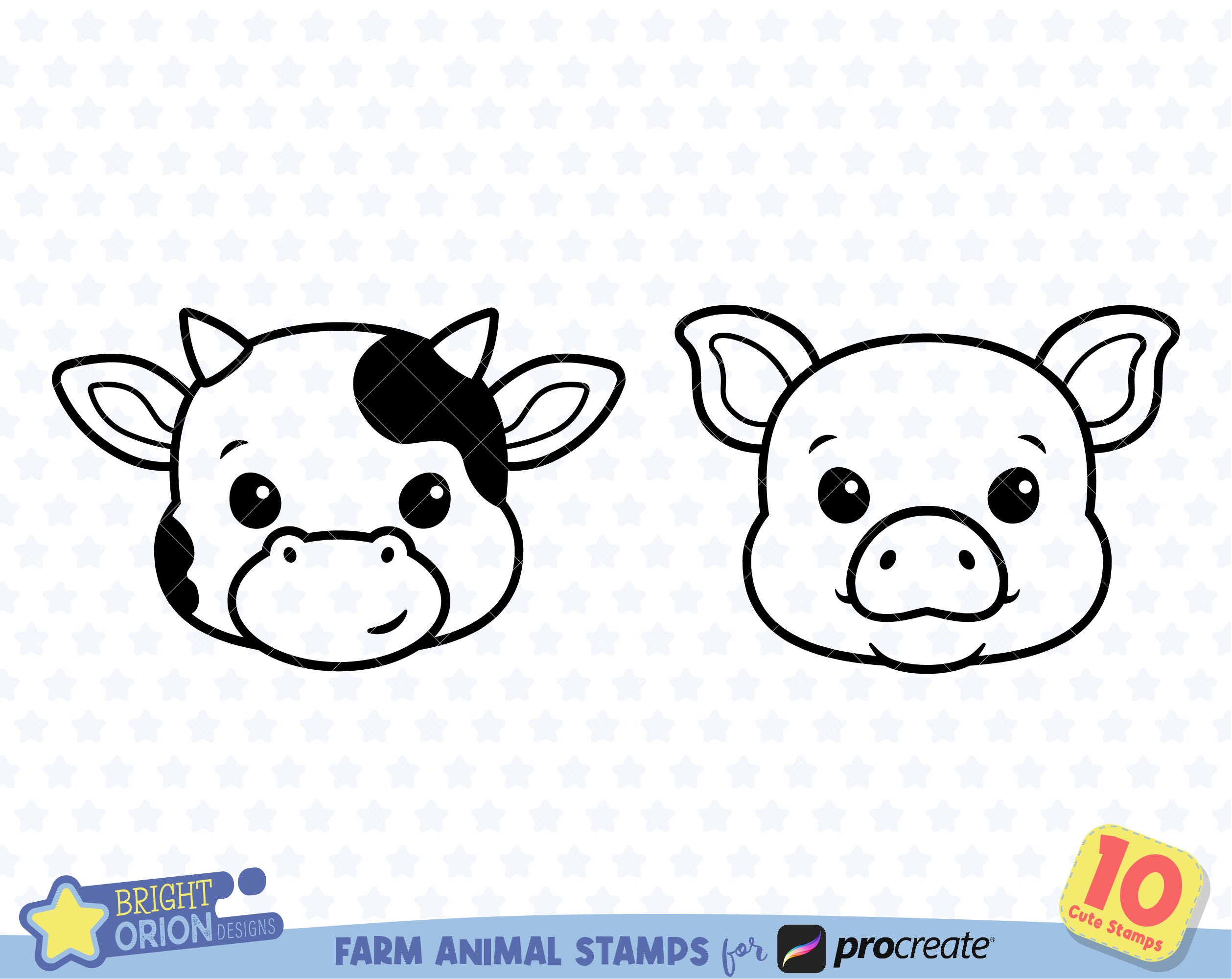 Procreate Farm Animal Faces Stamps, Procreate Farmhouse Brushes Ipad ...