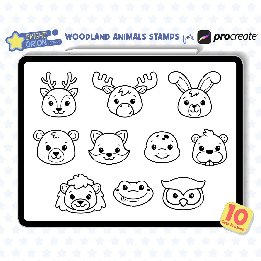 Procreate Woodland Animals Face Stamps, Forest Creatures Head Brushes ...