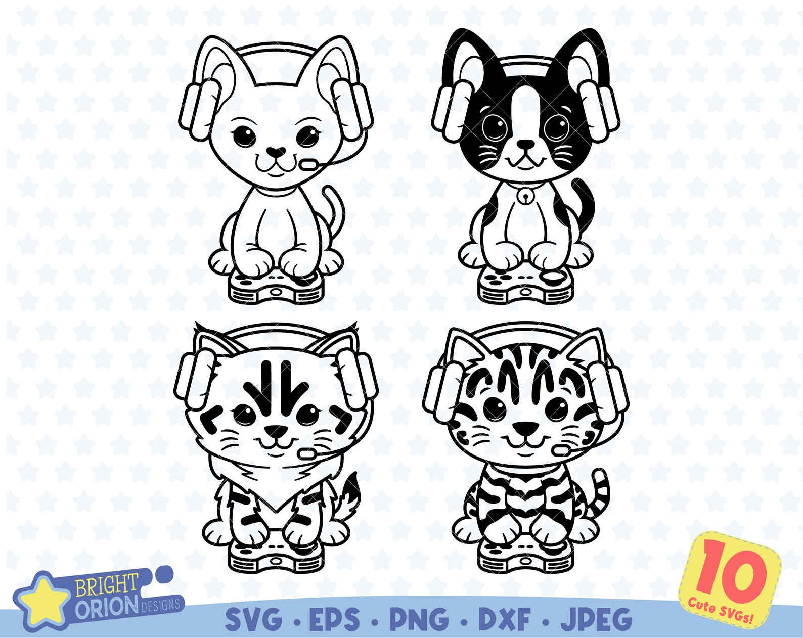 Cute Gamer Cats Svg Bundle, Kitten Playing Video Games Png, Kawaii ...