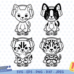 Cute Gamer Cats Svg Bundle, Kitten Playing Video Games Png, Kawaii ...