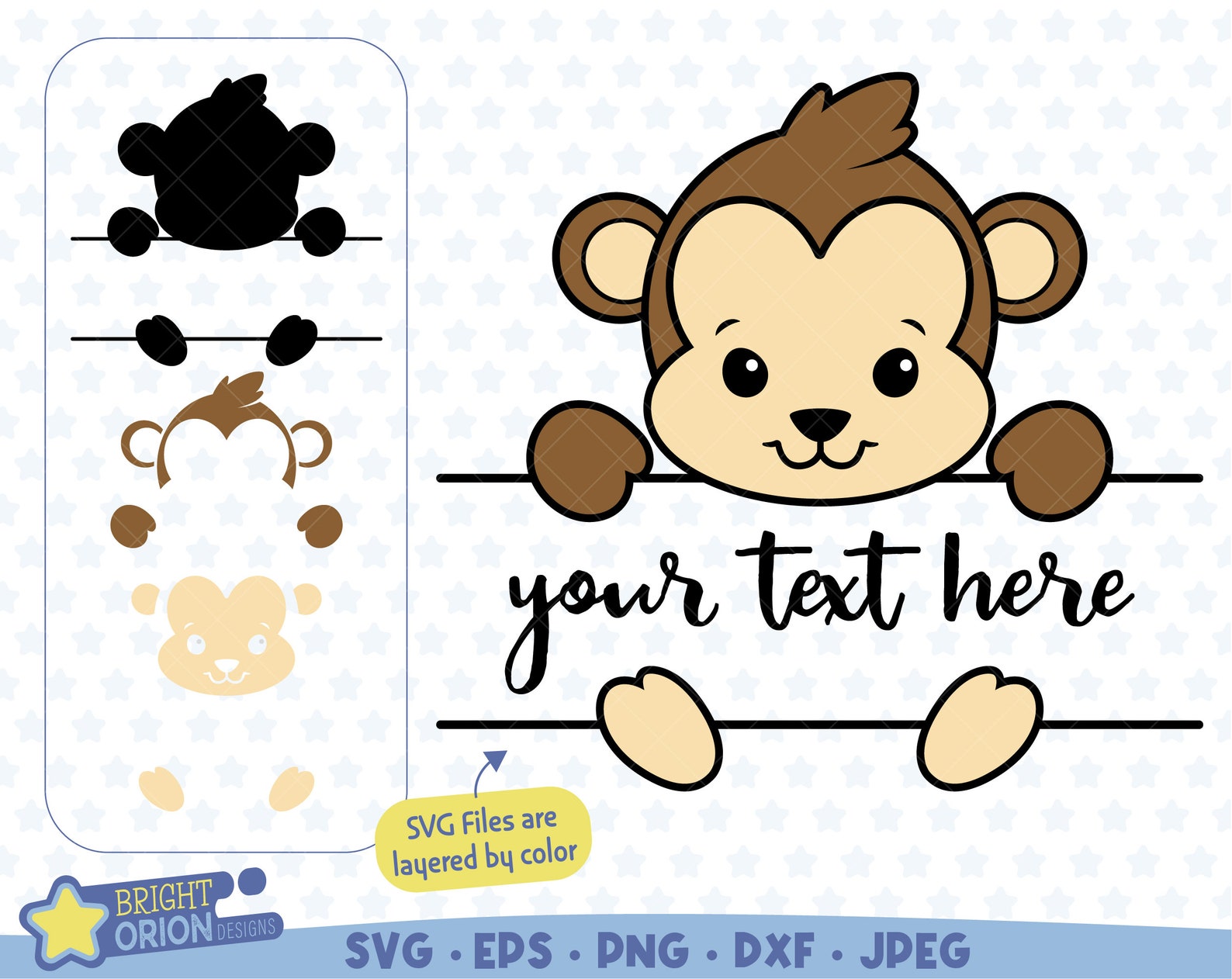 Cute Baby Monkey Split Monogram Svg, Name Frame, Safari Animal Png ...