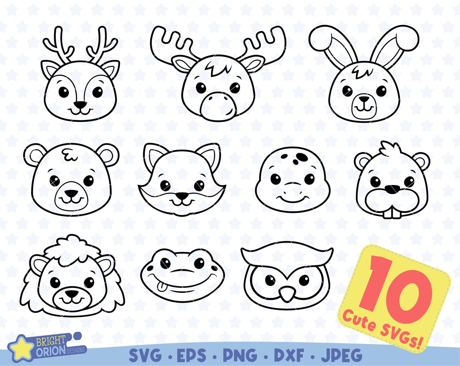 Woodland Animals Faces Outline SVG Bundle Cute Baby Animals - Etsy