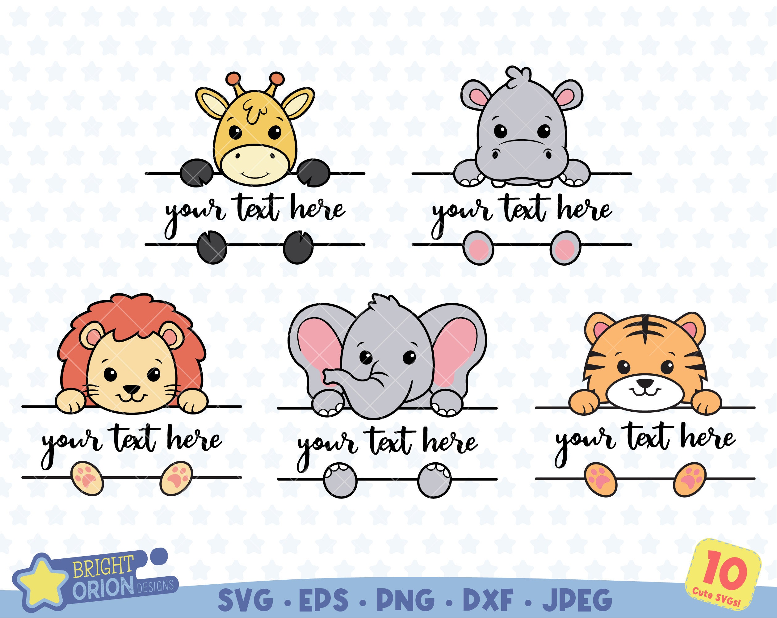 Cute Safari Animals Split Monogram Svg, Rhino, Hippo, Giraffe, Koala ...