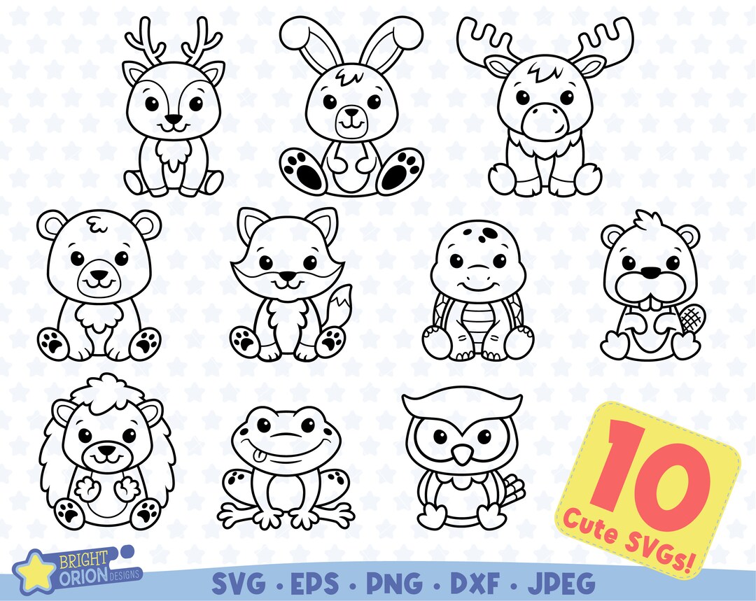 Woodland Animals Outline SVG Bundle Cute Baby Animals Png - Etsy