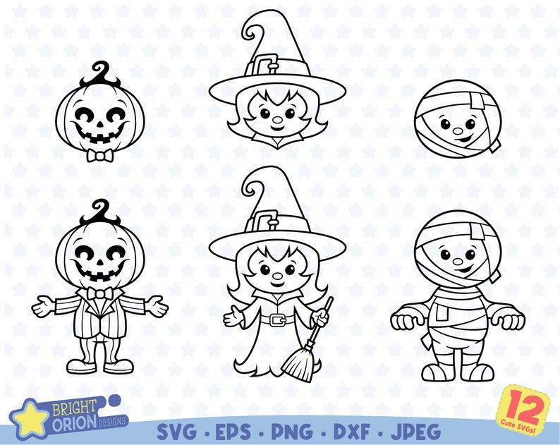 Halloween Outlines SVG Bundle, Dracula, Frankenstein, Mummy, Witch ...