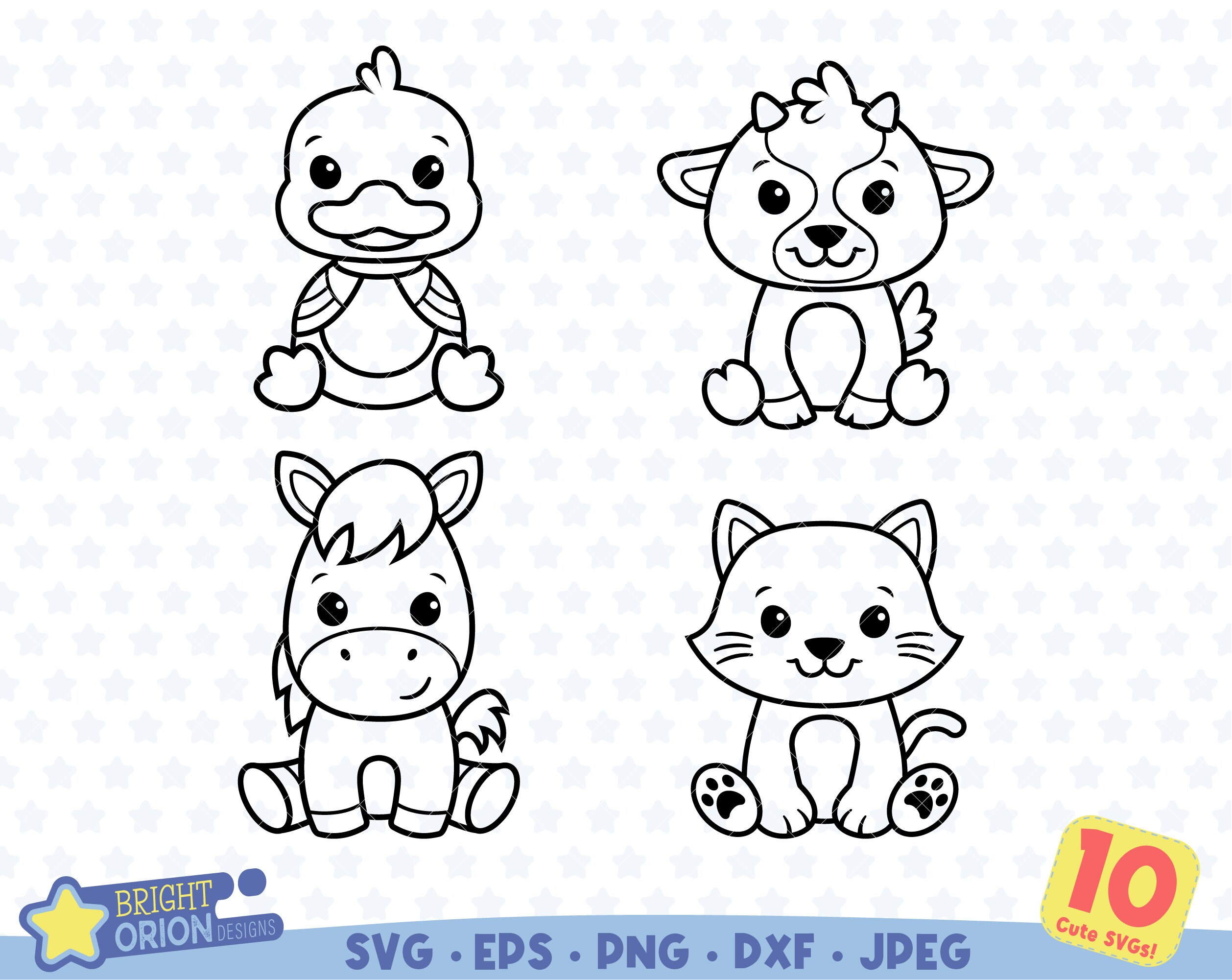 Farm Animals Outline SVG Bundle, Chicken, Turkey, Duck, Goat, Cat ...