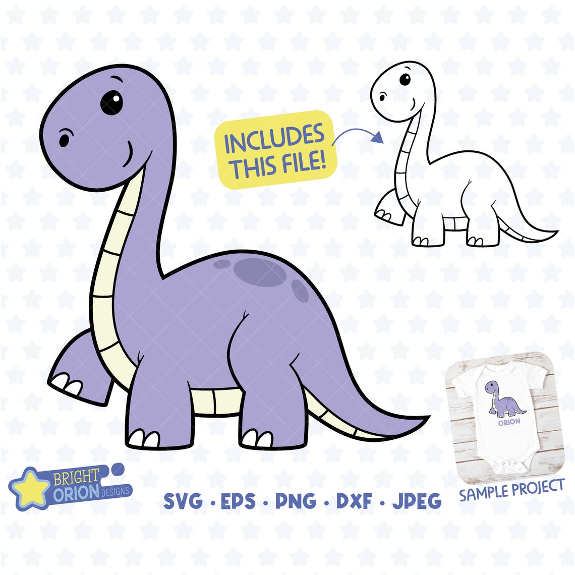 Cute Brontosaurus Svg Dinosaur Outline Svg Dino Svg Baby - Etsy