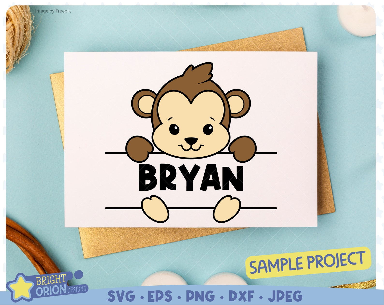 Cute Baby Monkey Split Monogram Svg, Name Frame, Safari Animal Png ...