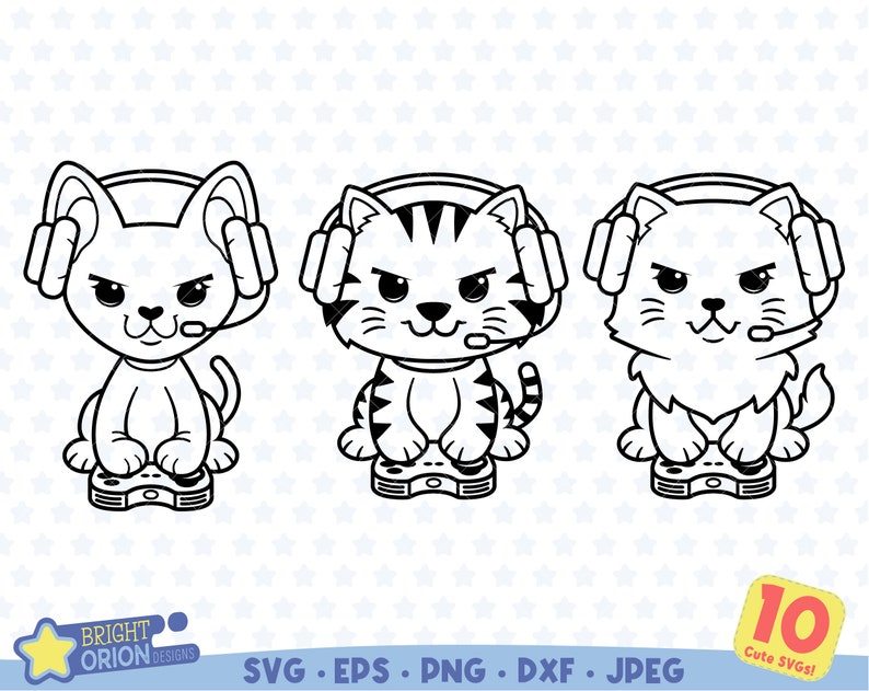 Cute Cat Gamer Svg Bundle, Kitten Playing Video Games Png, Kawaii ...