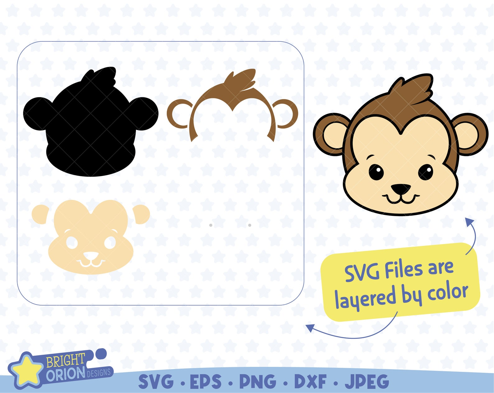 Cute Baby Monkey Face Svg, Gorilla, Safari, Animal Head, Cake Topper ...