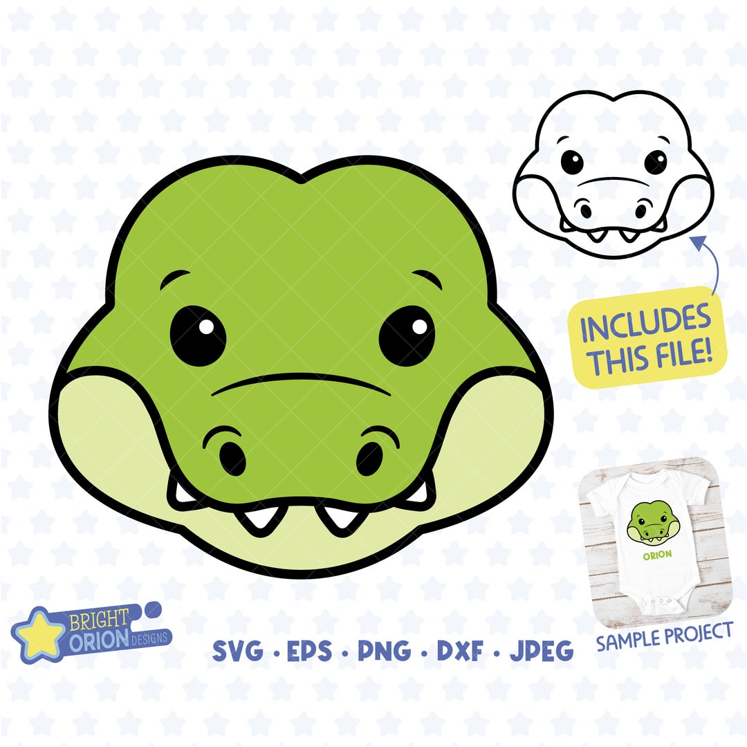 Cute Baby Alligator Face Svg, Alligator Head Cricut, Alligator Svg File ...