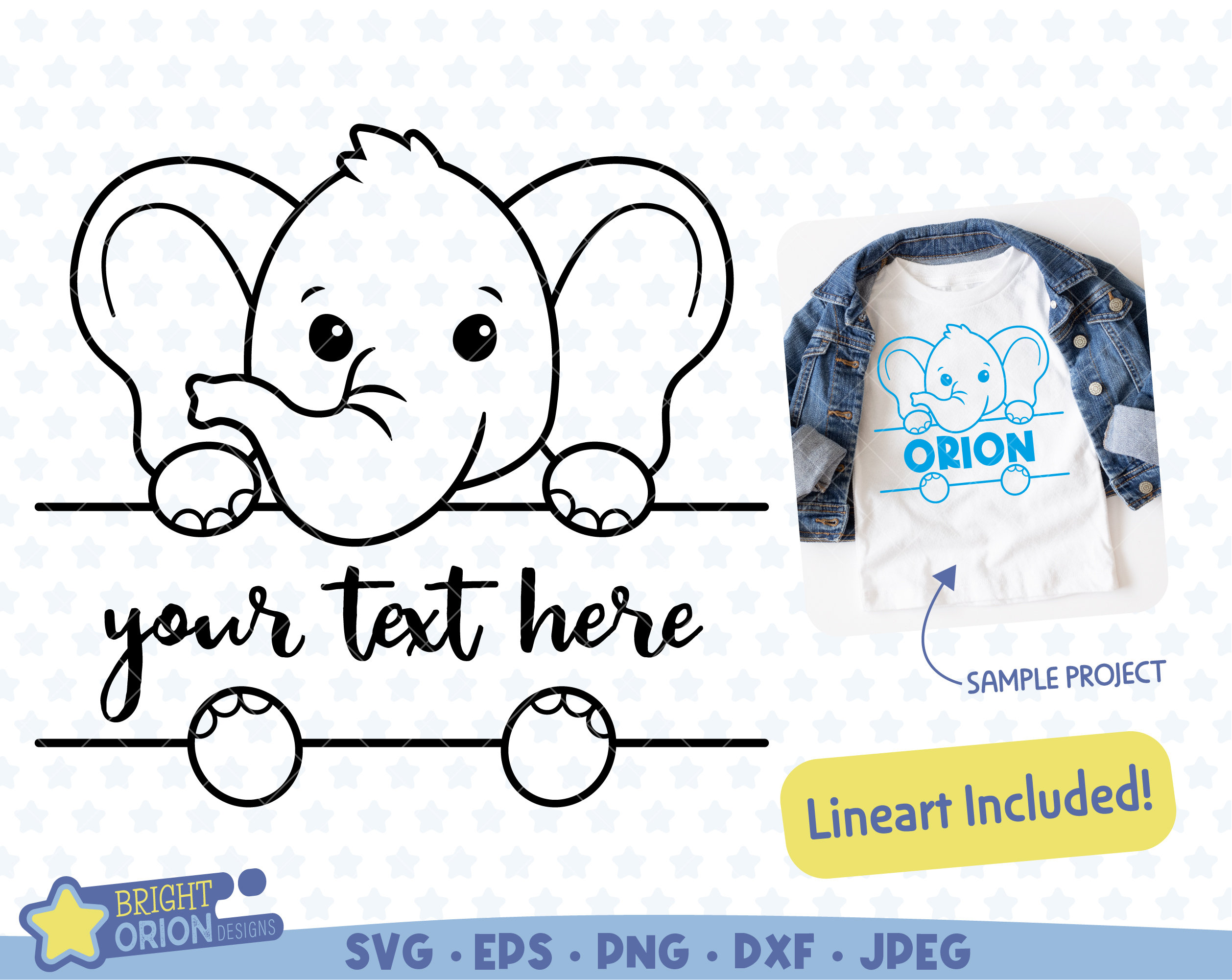 Cute Baby Elephant Split Monogram Svg, Name Frame, Safari Animal Png ...