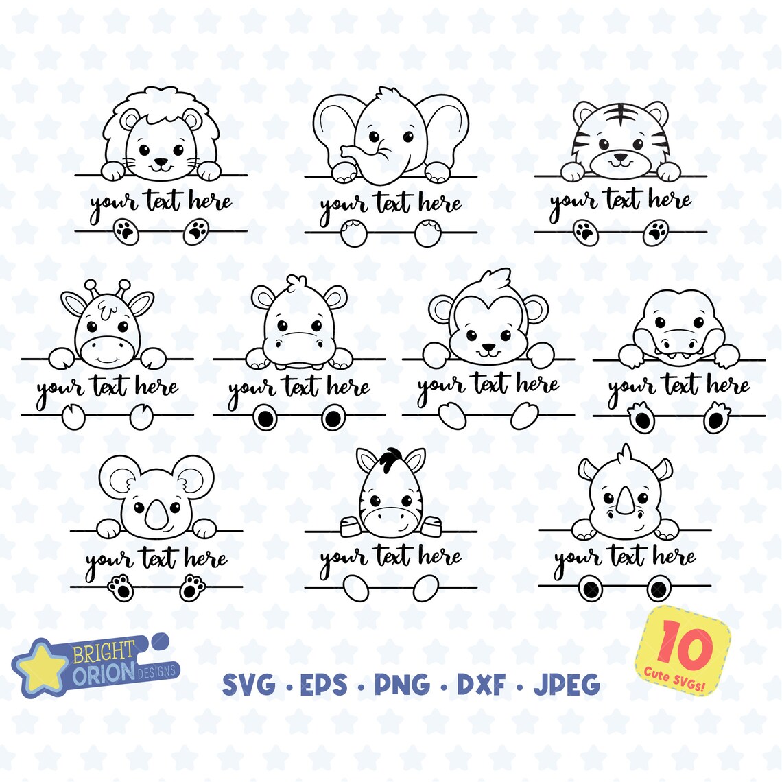 Cute Safari Animals Monogram Logo Svg, Rhino, Hippo, Giraffe, Koala ...