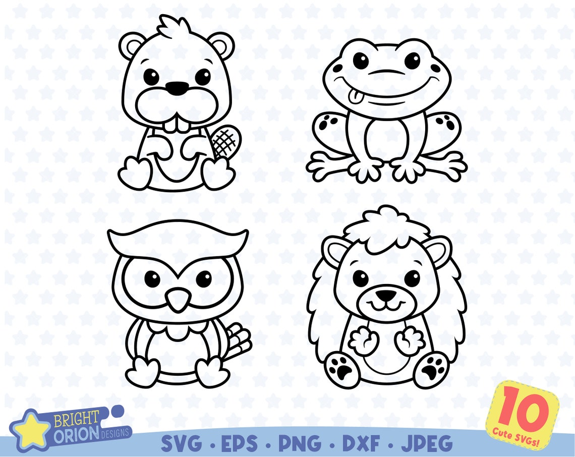 Woodland Animals Outline SVG Bundle, Cute Baby Animals Png, Fox ...
