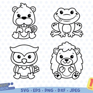 Woodland Animals Outline SVG Bundle, Cute Baby Animals Png, Fox ...