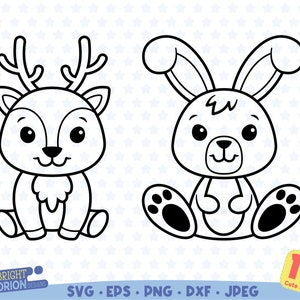 Woodland Animals Outline SVG Bundle, Cute Baby Animals Png, Fox ...
