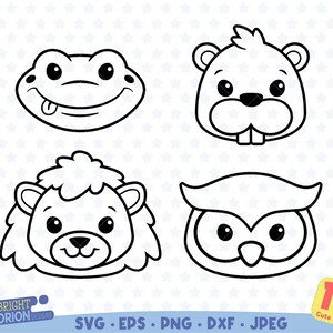 Woodland Animals Faces Outline SVG Bundle, Cute Baby Animals Png, Fox ...