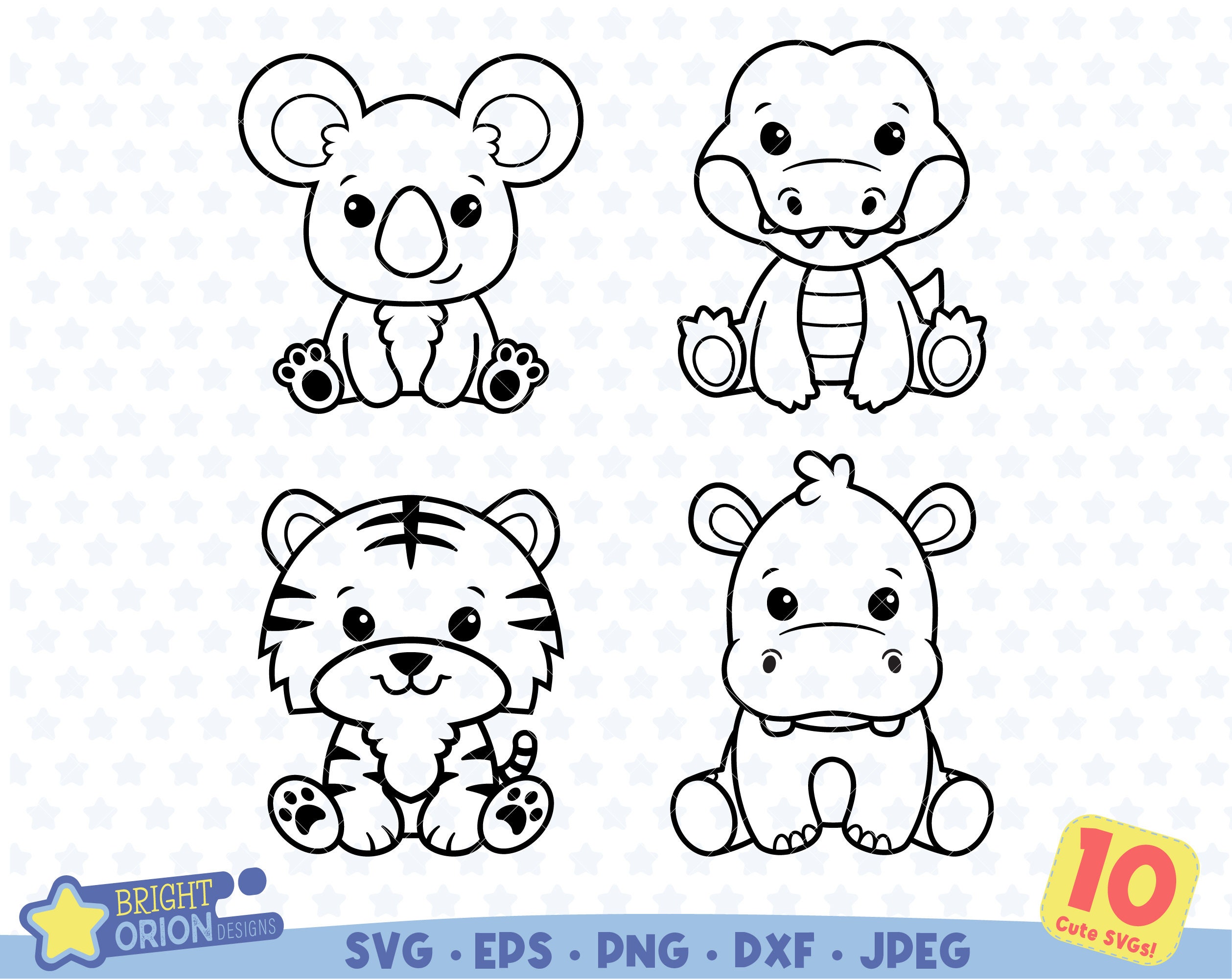 Safari Animals Outline SVG Bundle, Cute Animal Svg, Jungle Animal Svg ...